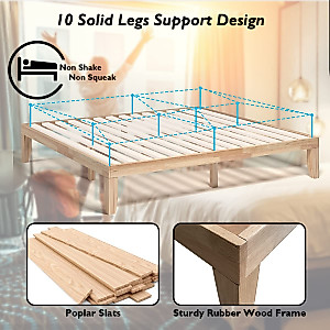 KOMFOTT 14 Inches Wood Platform Bed Frame King Size, Solid Wood Mattress Foundation with Rubber Wood Frame, Strong Poplar Wood Slat Support, No Box Spring Needed, Bed Frame (Natural)