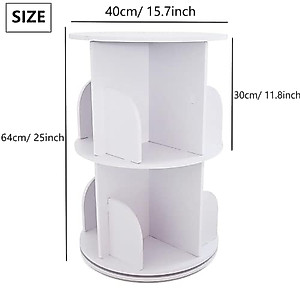 Gdrasuya10 2 Tier Rotating Bookshelf Small Bookshelf for Bedroom, Stacking Bookcase with Storage Shelf White Storage Display Rack Floor Standing Bookshelf