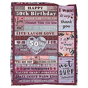 LLARREH 50th Birthday Gifts for Women 50th Birthday Blanket 50 Year Old Throw Blankets Throws for Women Turning 50 Birthday Gifts 50X60 Inch