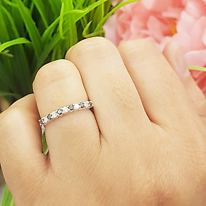 Dazzlingrock Collection Alternate Round Black Diamond & White Diamond Stackable Wedding Band for Women in 10K White Gold Size 7