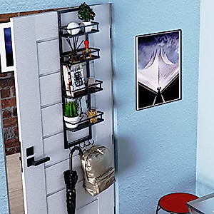 Infirack Detachable 4-basket Over the Door Pantry Organizer, Multifunctional with Hooks Hanging Storage Door Back Shelf, Large Storage Door Organizer Rack for Kitchen, Living Room (Black)