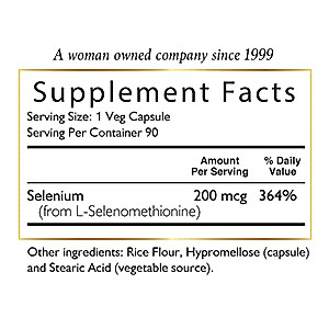 Coco March Selenium - Supports Thyroid Function & Conversion of T4 -T3-200 mcg- 3 Month Supply Gluten Free, Soy Free, Dairy Free, GMO Free, Vegan - 90 Capsules