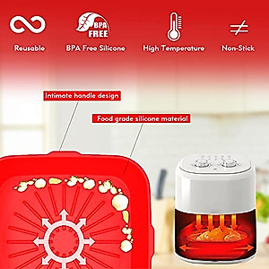 Miookiss Air Fryer Silicone Liners，2 Pack Square Silicone Air Fryer Liners，8 Inch Reusable Air Fryer Silicone Pot for 4 to 7 QT，Non-stick Food Safe Air Fryers Oven Accessories (Red+Blue）