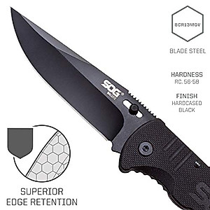 SOG Folding Pocket Knife – Salute Tactical Knife, EDC Knife, Tactical Folder Knife, Work Knife, 3.63 Inch Black Pocket Knife with Thumbstud (FF11-CP)