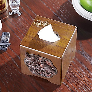 Retro Creative Simple Square Flower and Bird Carving Wooden Tissue Box Home Car Essentials Hotel Roller (Color : Brown)