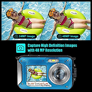 Waterproof Digital Camera Underwater Camera Full HD 2.7K 48MP Waterproof Camera with Dual Screen | 16X Digital Zoom | Flashlight