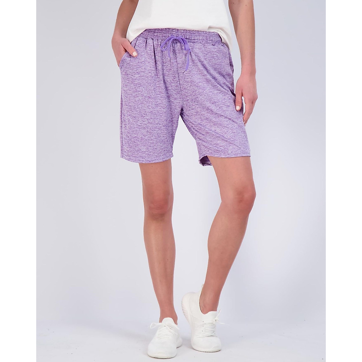 Real Essentials Womens Dry Fit 7 Inch Inseam Athletic Casual Lounge Fitness Gym Training Long Shorts High Waisted Running Bermuda Short Pockets Ladies Workout Bottoms Active, Set 2, M, Pack of 4