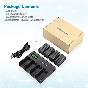 Powerextra 4 Pack Replacement Sony NP-F750 Batteries and 4-Channel Charger for Sony NP-F730, NP-F750, NP-F760, NP-F770 Battery