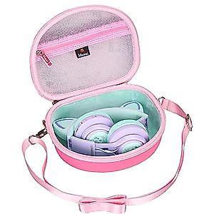 Mchoi Hard Carrying Case Suitable for Riwbox CT-7 Pink/for Jack CT-7S Cat Green 3.5mm/ for iClever IC-HS01 Bluetooth Wireless Over-Ear Headphones Headset for Kids Travel Protective Case, Case Only