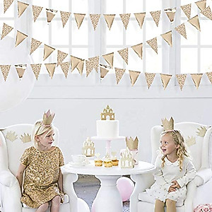30 Ft Champagne Gold Double Sided Glitter Metallic Triangle Flag Bunting Pennant Banner for Wedding Birthday Holiday Festivals Anniversary Bridal Shower Hen Party Theme Party Decoration Supplies