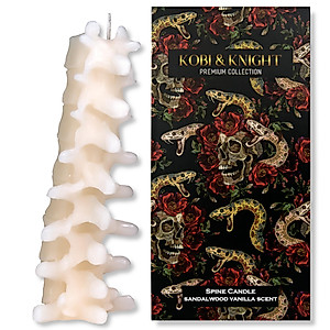 Kobi & Knight Spine Candle - Sandalwood Vanilla Scented Creepy Candles for Gothic Decor Gift - Ivory Spooky Vertebra Candle - Goth Decoration for Halloween - Large 8" Witchy Candle