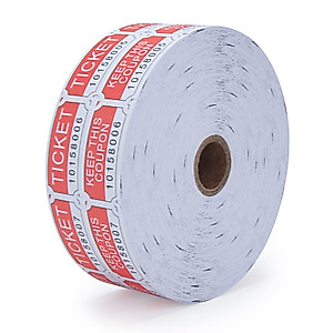 L LIKED 2000 Raffle Tickets Double Roll 50/50 Lottery Ticket for Events, Entry, Class Reward, Fundraiser & Prizes (Red)