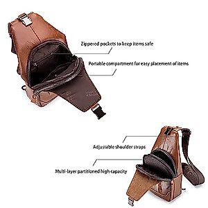 pundarika Leather Sling Bag for men Chest Bag shoulder bag crossbody casual chest pack Sling Backpack man bag-Brown