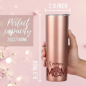 Onebttl Dog Mom Gifts, Dog Lover Gifts for Women, Best Dog Mom Ever, 20 oz Rose Gold Insulated Tumbler - Cavapoo Mom