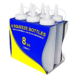 New Star Foodservice 26115 Squeeze Bottles, Plastic, 8 oz, Clear, Pack of 6