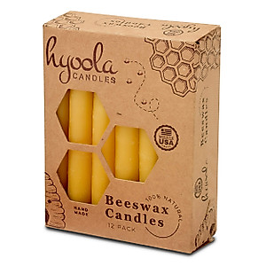 Hyoola Beeswax Candles 12 Pack - All Natural 100% Beeswax Tree Candles - 1/2 Inch Candles - Handmade in The USA - Yellow