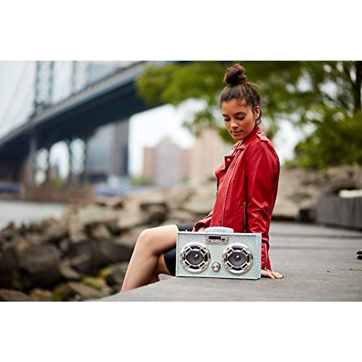 Wireless Express - Mini Boombox with LED Speakers – Retro Bluetooth Speaker w/Enhanced FM Radio - Perfect for Home and Outdoor (Retro)