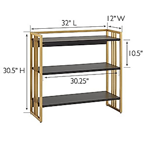 Leick Home 70008-BLKGD Mixed Metal and Wood Slatted Bookshelf, Black/Gold