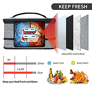 Lunch Bag For Men & Women,Expandable Bag For Lunch Box,Canvas Small Lunch Bag With Handheld Insulated Lunch Bag,11 * 7 Inch Suitable for age 6+ Cold/Warm For 6 Hours,Grey Adult Lunch Bags