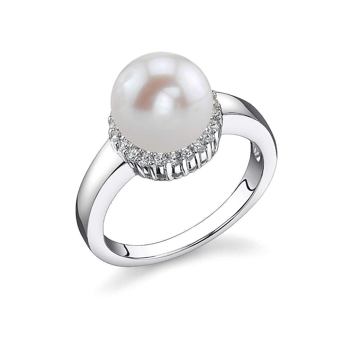 The Pearl Source 8-9mm Genuine White Freshwater Cultured Pearl Ashley Ring for Women
