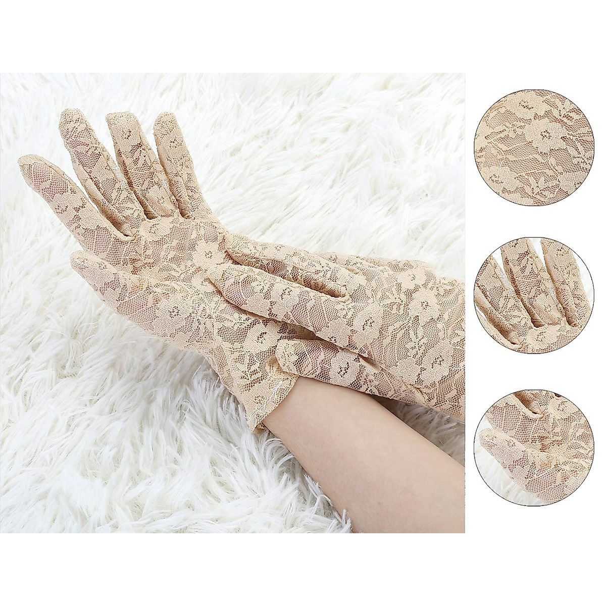 Allegra K Women's Floral 1920s Bridal Wedding Party Opera Full Finger Lace Gloves Short Beige