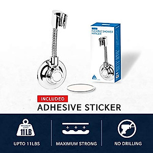 Bath Beyond Shower Head Holder - Flexible Shower Head Holder Adjustable Vacuum Suction Cup Shower Head Wall Mount Holder for Hand Held Shower Head (Adhesive Sticker Provided) (Chrome)