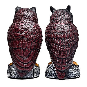 ZSYAIIQ 2 Packs Fake Plastic Owl Bird, Garden owl Statue, Halloween Decorations, Can Repel Pigeons Away from The House, Garden, Pool. (Wine red) 1