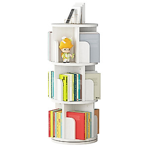 GarveeHome Rotating Bookshelf 3 Tier, 360 Display Bookcase Storage Rack for Kids & Adults, Corner Spinning Book Shelf for Small Space, Wood Revolving Bookcase Organizer for Bedroom, Living Room, White