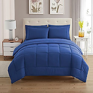 Sweet Home Collection 7 Piece Comforter Set Bag Solid Color All Season Soft Down Alternative Blanket & Luxurious Microfiber Bed Sheets, Royal Blue, Twin XL