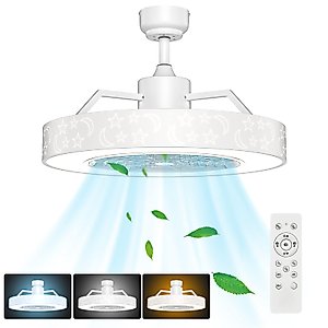 Tangkula 23" Ceiling Fan with Lights, Round LED Ceiling Lighting Fan with Invisible Blades Starry Sky Acrylic Lampshade, Stepless Dimmable with Remote Control, 3 Speed, for Living Room, Bedroom