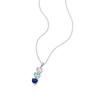 Custom 3 Stone Simulated Birthstone Heart Necklace (16"), 925 Sterling Silver Heart Drop Necklace for Women - Personalized Necklaces - Mom Necklace with Birthstones - Gifts for Mom
