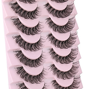 wiwoseo Eyelashes Clear Band Natural Wispy Fluffy Lashes Natural Look Russian Strip Lashes 3D Effect 16MM Cat Eye Lashes that Look Like Extensions False Lashes 10 Pairs Pack