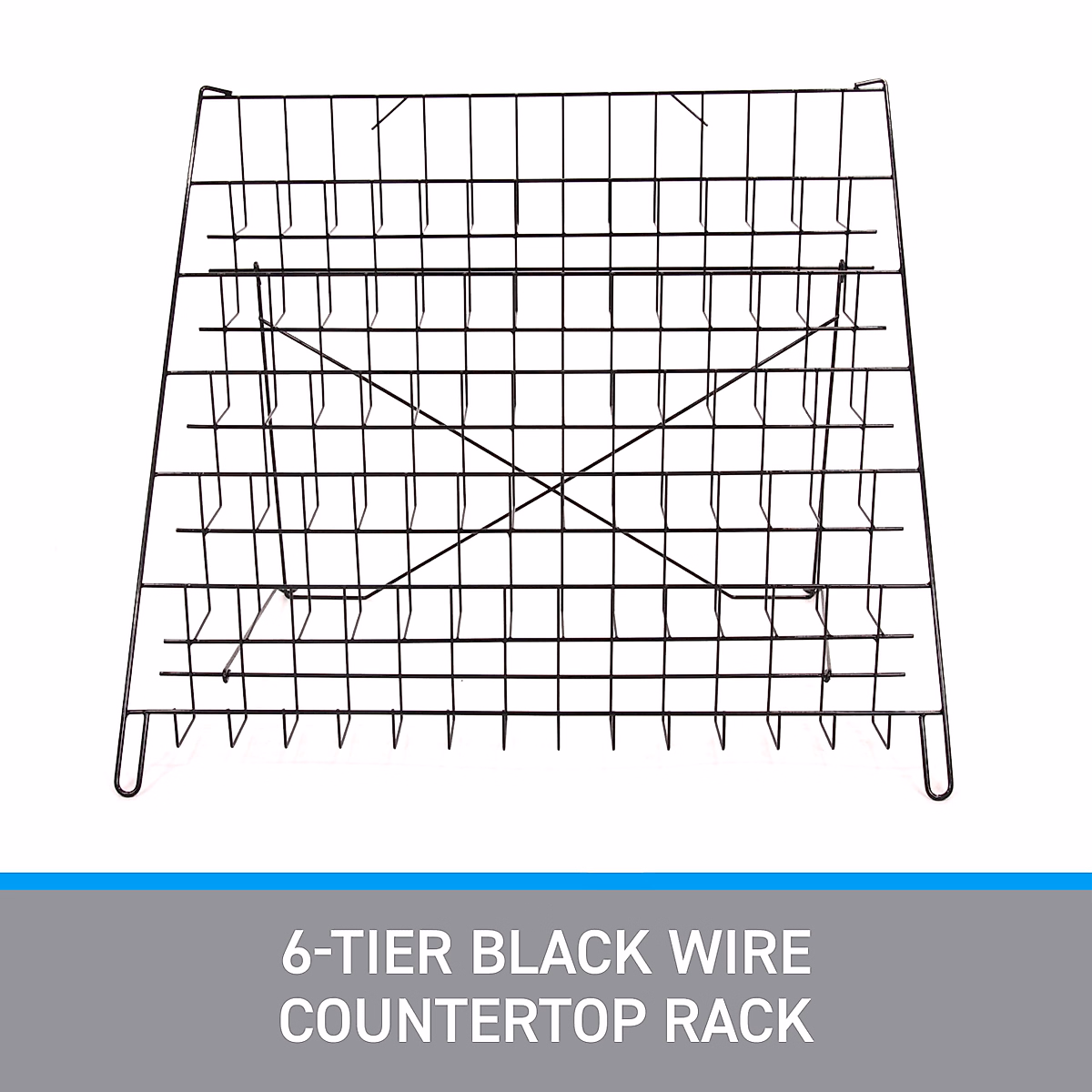 SSWBasics 6-Tier Black Wire Countertop Rack - 22"H x 29½”W x 18"D - Magazine Display Stand - Tabletop Book Display for Comics, Brochures, Cards, and Literature - Sleek, Sturdy, Collapsible Countertop