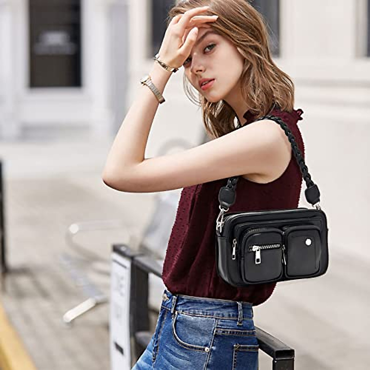 ACUARIO Small Crossbody Bags for Women-PU Leather Handbag Shoulder Strap Bags Purses (22165-Black)