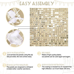 Square Shimmer Panels Light Gold Sequin Backdrop Shimmer Wall Backdrop 36 Panels Glitter Photo Backdrops for Birthday Anniversary Wedding Engagement Decoration