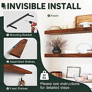 ACTESE Whole Piece of Walnut Wood Floating Shelves for Wall Mount, Thicker and Wider Sturdy Wood Shelf for Bedroom, Bathroom Kitchen and Living Room Decor,36 x 6 x 1.5 inche, Set of 2 (Walnut, 36")