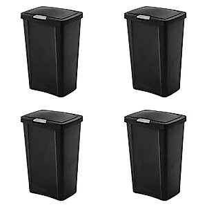 Sterilite 10459004 13 Gallon TouchTop Wastebasket, Black w/ Titanium Latch, 4-Pack