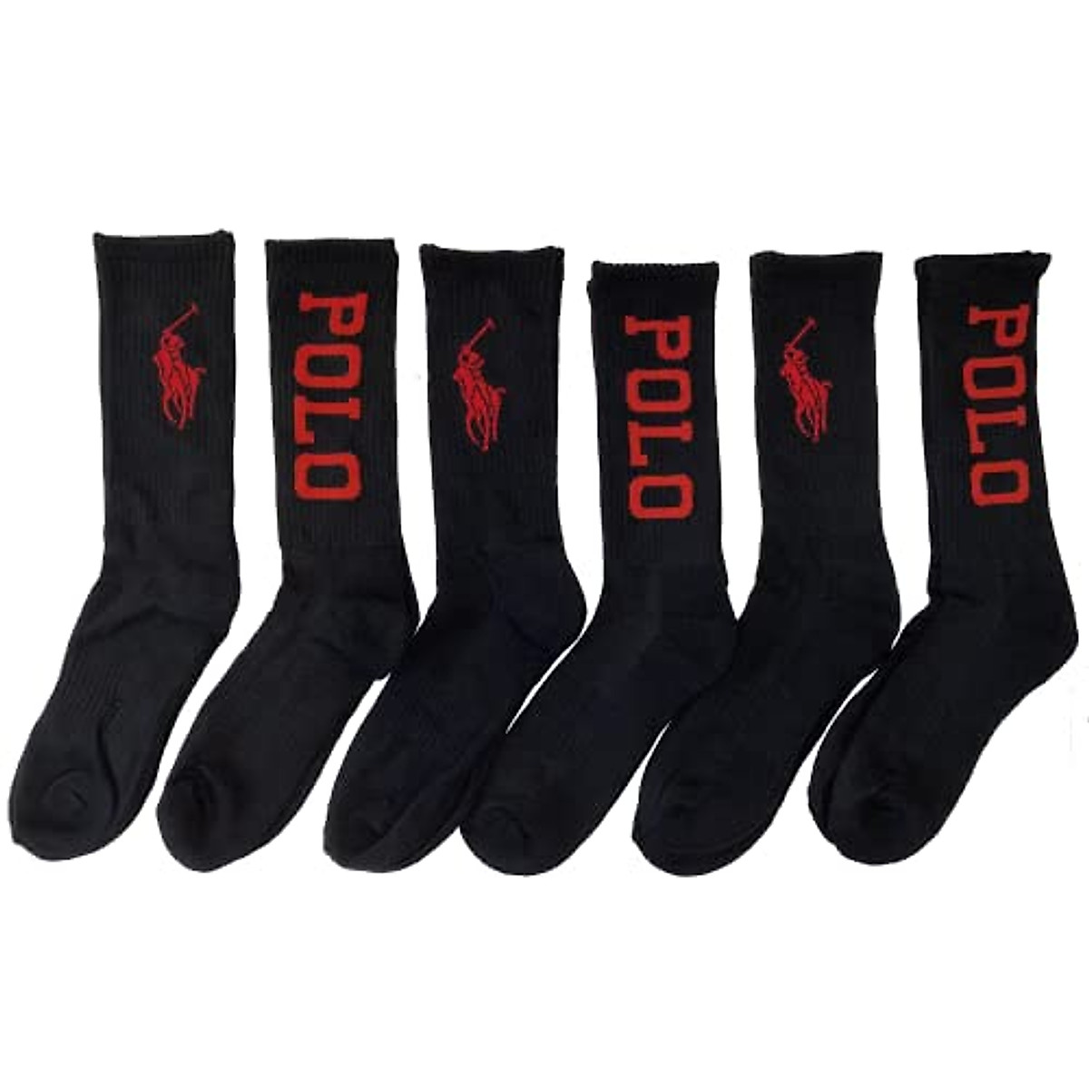 POLO RALPH LAUREN 6pk Mixed Crew Athletic Socks 6-12.5