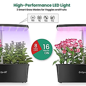 Hydroponic Growing System, Indoor Herb Garden, Smart Garden with LED Grow Light, 6L Water Tank Germination Kit, 18.5'' Height Adjustable, Black