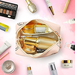 WALONER Makeup Bag For Women Preppy Makeup Bag Pu Leather Waterproof Cosmetic Bag Makeup Bag Organizer Cute Portable Makeup Bag As A Gift For Women Or,Pink