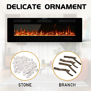 60" Electric Fireplace Recessed Ultra-Thin Insert, Wall Mounted and in-Wall Easy Installation with Remote Control, 700W/1400W, Low Noise (Fake Fire)