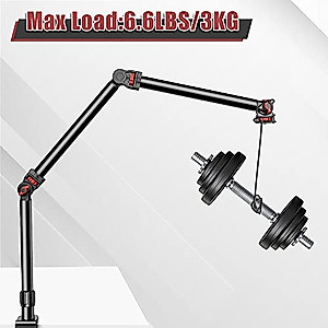 FOUTOUKEEP Flexible Overhead Camera Mount with 1/4“ 3/8" 5/8" Screws, Adjustable 3-Section Camera Stand Clamp with 180° Range & 360° Base, Overhead Webcam Phone Camera Mount for Photography