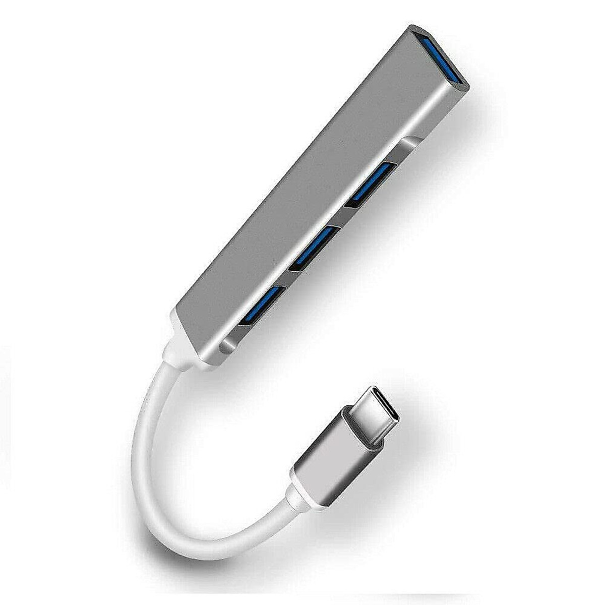 LQQH Aluminum Slim Thunderbolt Type C to USB 3.0 Hub Adapter USB 4 Ports USB C Hub for Phone PC Laptop w/Type-C, Gray