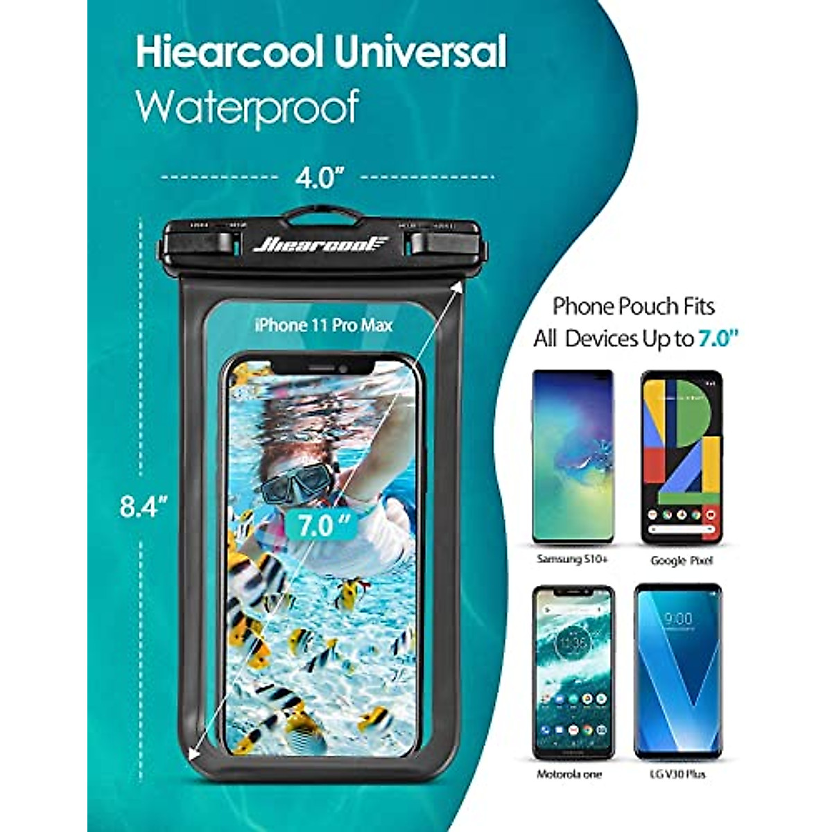 Hiearcool Universal Waterproof Case,Waterproof Phone Pouch Compatible for iPhone 13 12 11 Pro Max XS Max XR X 8 7 Samsung Galaxy s10/s9 Google Pixel 2 HTC Up to 7.0", IPX8 Cellphone Dry Bag -4 Pack