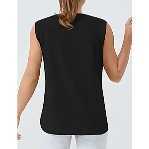 THE GYM PEOPLE Women's Workout Tank Tops Loose Fit Sleeveless Cotton Running Shirts Black