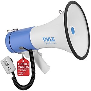 PYLE Portable Megaphone Speaker PA Bullhorn - Built-in Siren, 50W Adjustable Volume Control in 1200 Yard Range, Ideal for Any Outdoor Sports, Cheerleading Fans & Coaches, or for Safety Drills