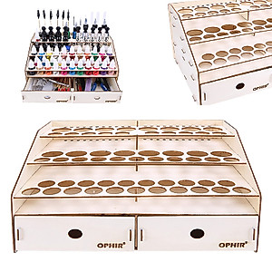 DNYSYSJ 80 Holes Paint Rack Stand Pigment Ink Bottle Paints Tool Storage with Cabinet Holder Organizer for 58 Bottles & 22 Small Paint Brushes or Droppers