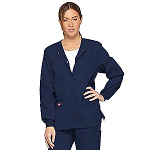 Dickies EDS Signature Scrubs for Women, Snap Front Scrub Jacket in Soft Brushed Poplin 86306, L, Navy