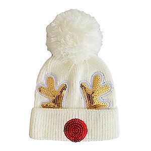 Christmas Beanie Hat for Baby Boys Girls Beanies Kids Winter Hats Children Pompom Knit Warm Caps for 2-5 Year Old White