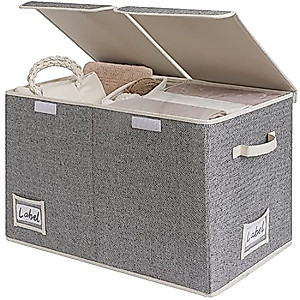 LoforHoney Home Large Storage Bin with Lid, Foldable Laundry Basket with Durable Handles, Double Laundry Hamper with Divider, Fabric Storage Bin with Lid for Clothes, Canvas Storage Bin with Lid for Organizing, Laundry Basket Organizer, Dark Gray